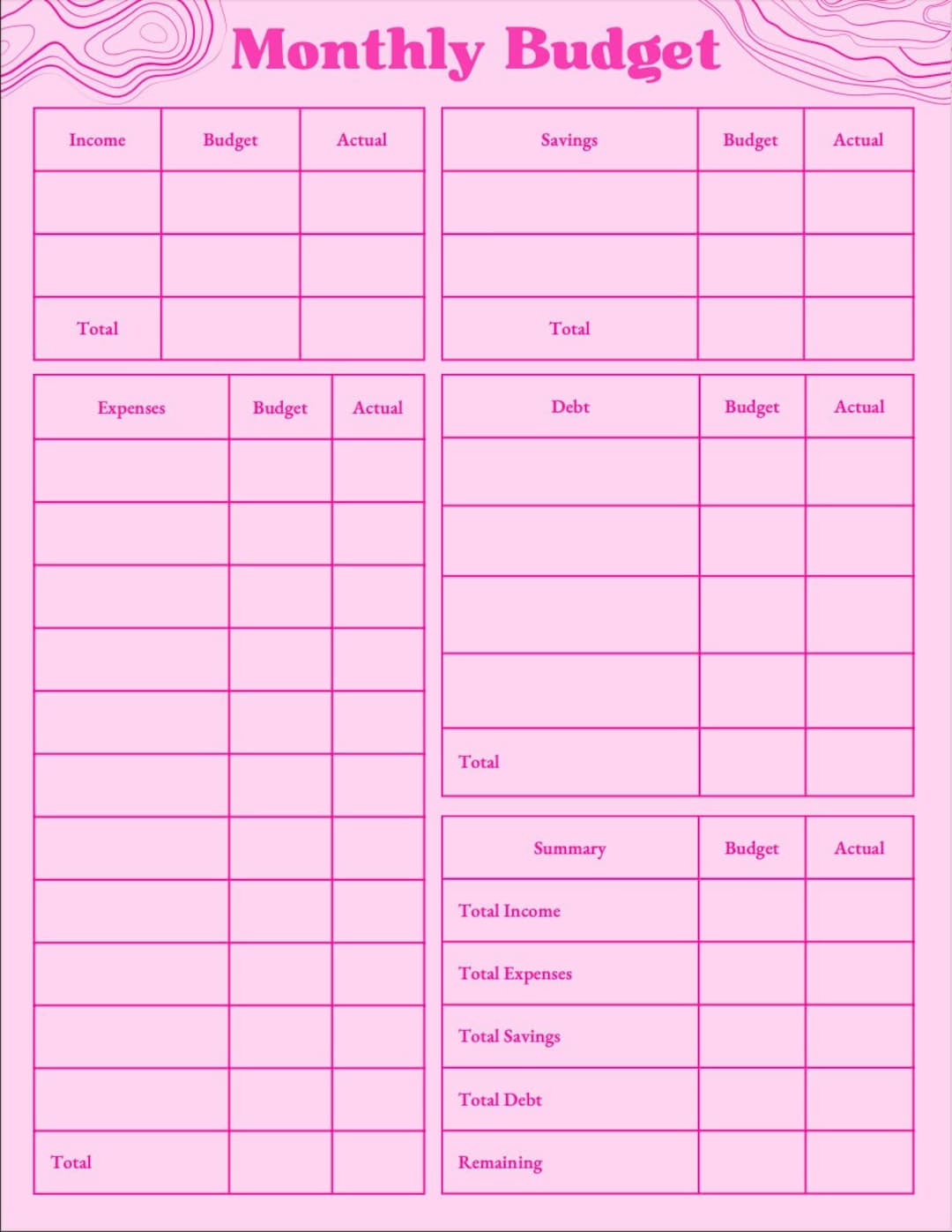 Groovy Pink Monthly Budget Sheet, Digital Monthly Budget Sheet - Etsy