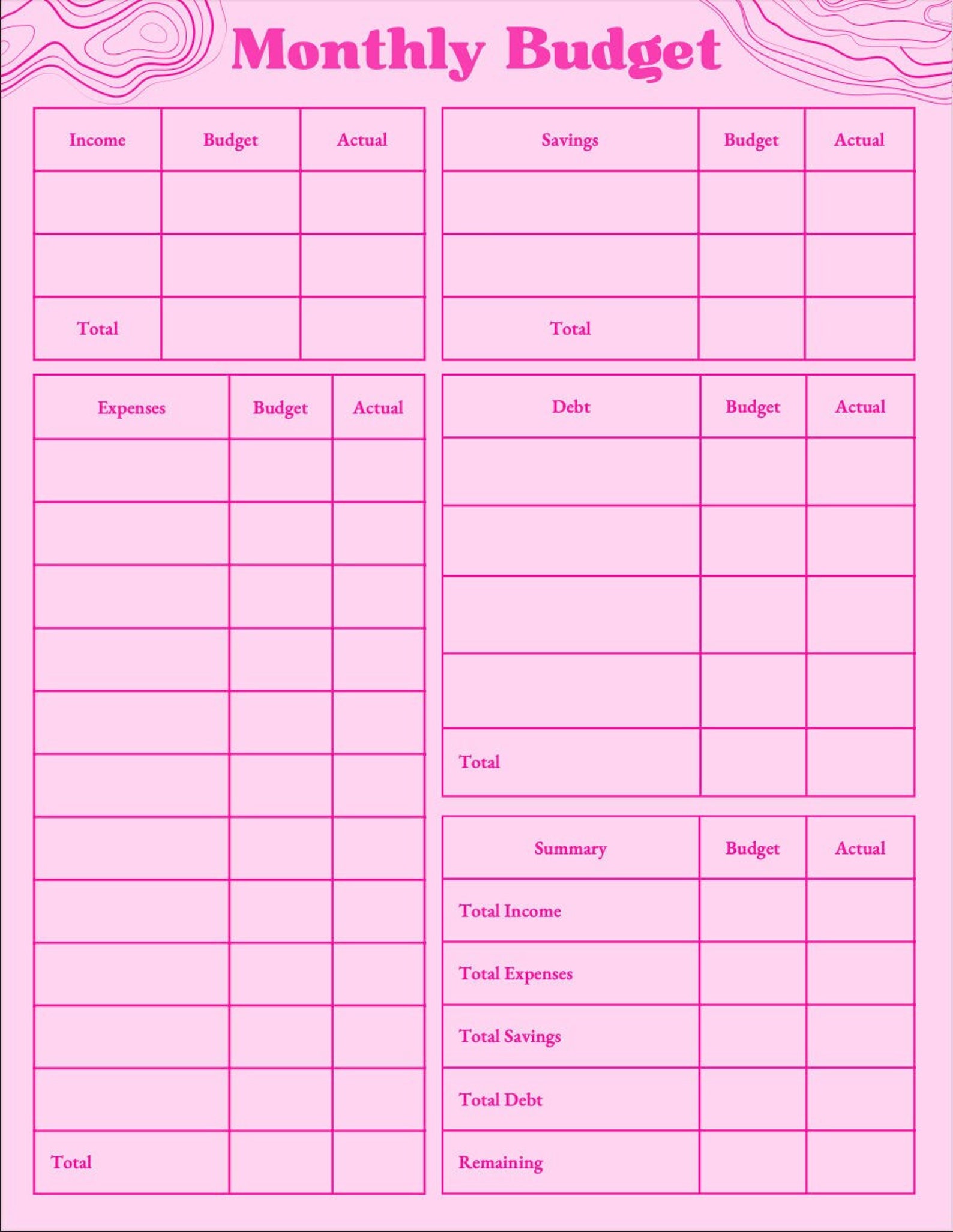 Groovy Pink Monthly Budget Sheet, Digital Monthly Budget Sheet - Etsy