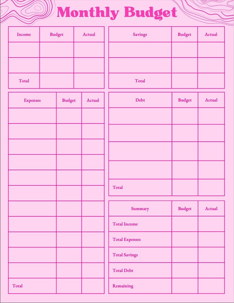 Groovy Pink Monthly Budget Sheet, Digital Monthly Budget Sheet - Etsy