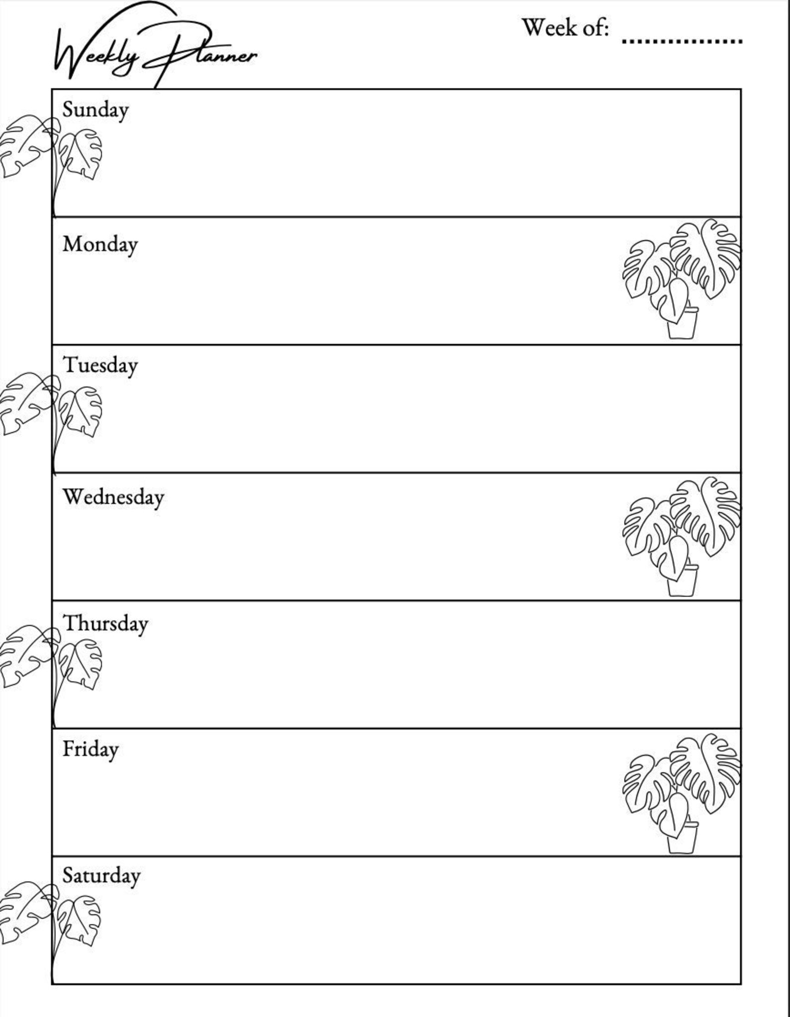 Minimalist Weekly Planner Page, Reusable, Printable, Digital Planner - Etsy