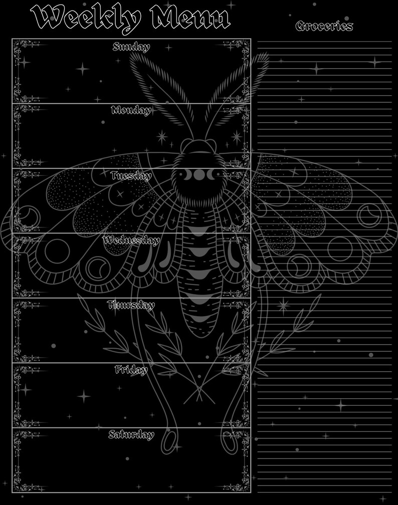 Gothic Witch Weekly Menu Planner, Digital Planner - Etsy