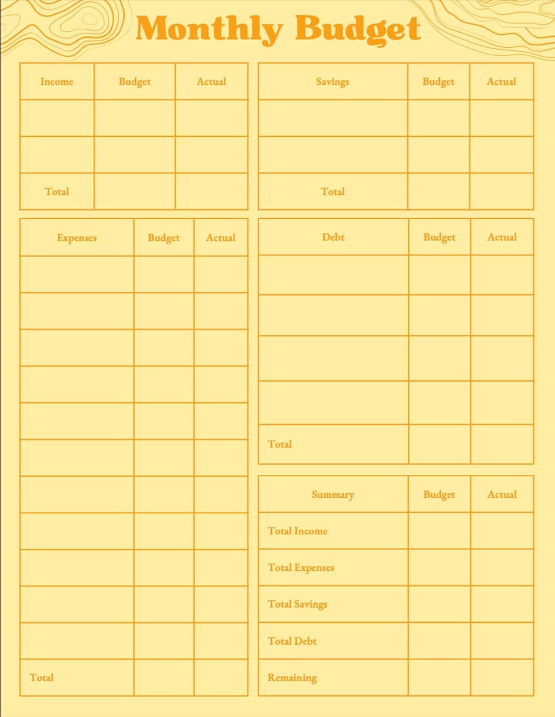 Groovy Yellow Monthly Budget Sheet, Digital Monthly Budget Sheet - Etsy