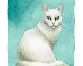 Turkish Angora Cat Pen and Ink Illustration Black/white Print - Etsy