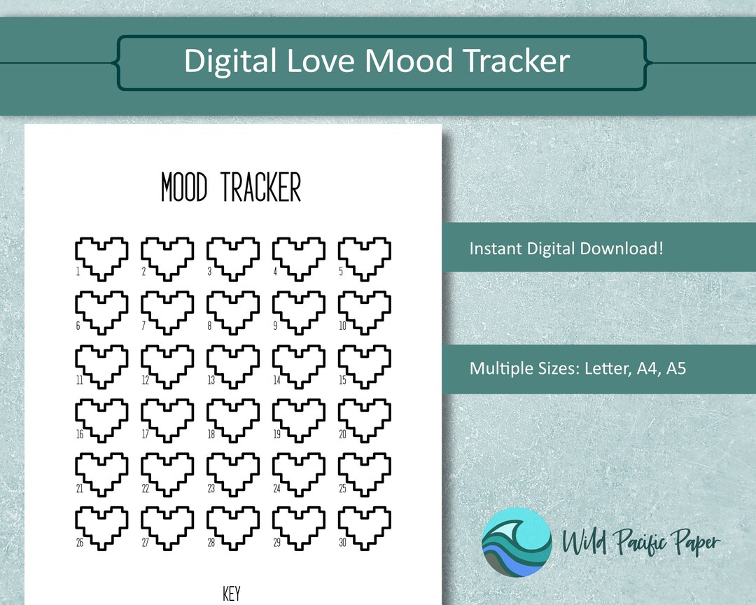 Digital Love Mood Tracker, Habit Tracker, Journal, Printable - Etsy