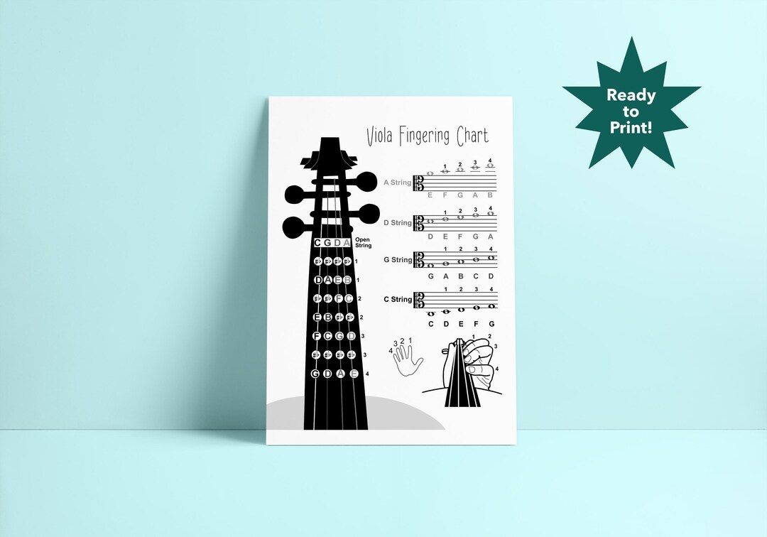 Viola Fingering Chart, Viola Note Names, Music Theory Poster, Music ...