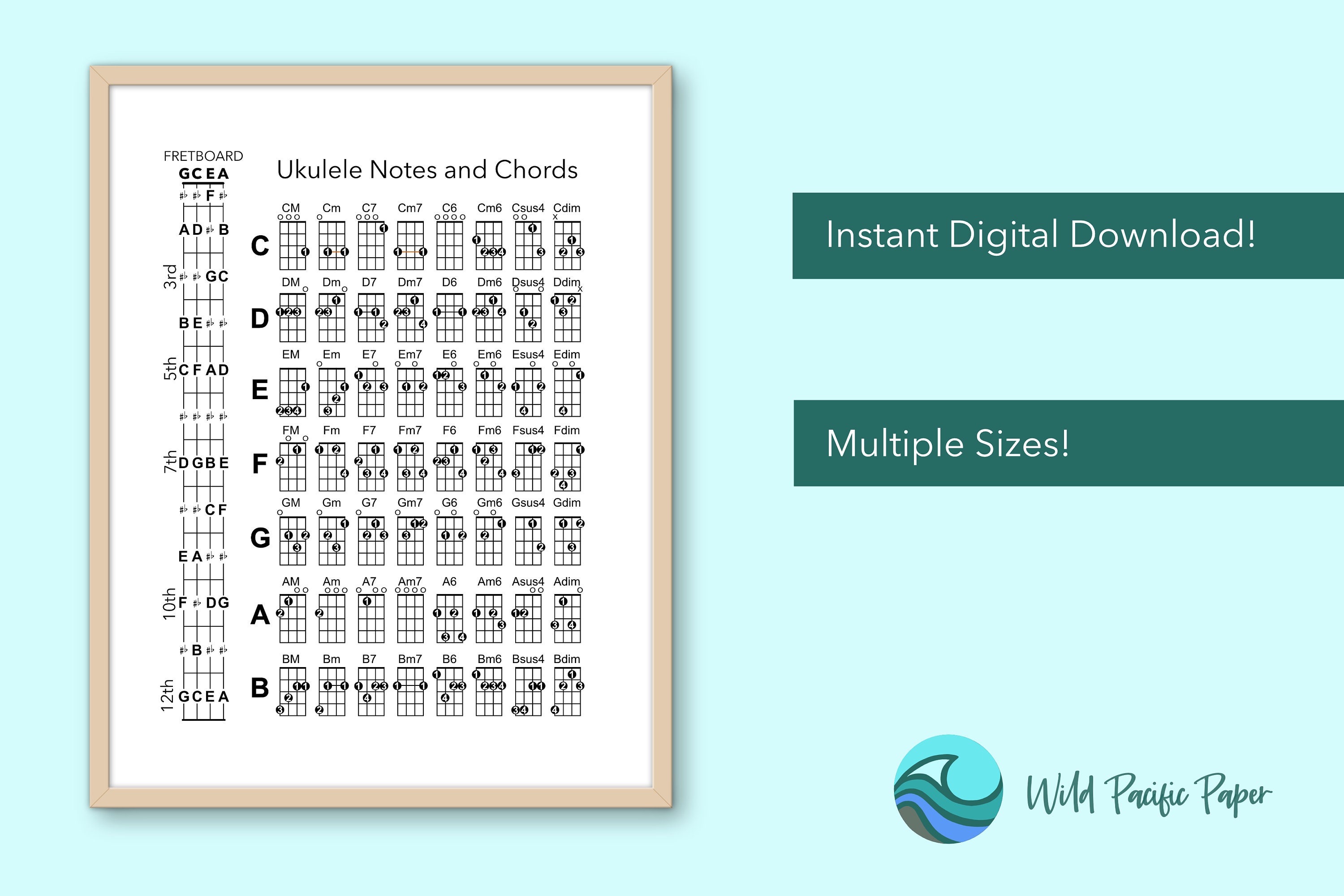 Ukulele Notes & Chords Poster, Music Theory Poster, Music Education ...