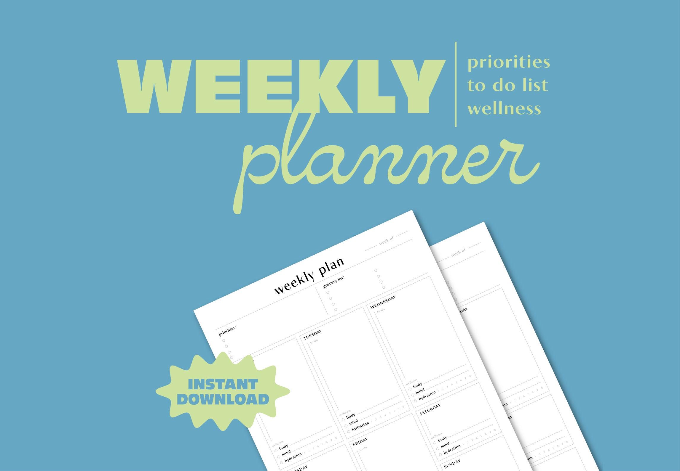 Weekly Task and Self Care Planner, Instant Download, Digital Download ...
