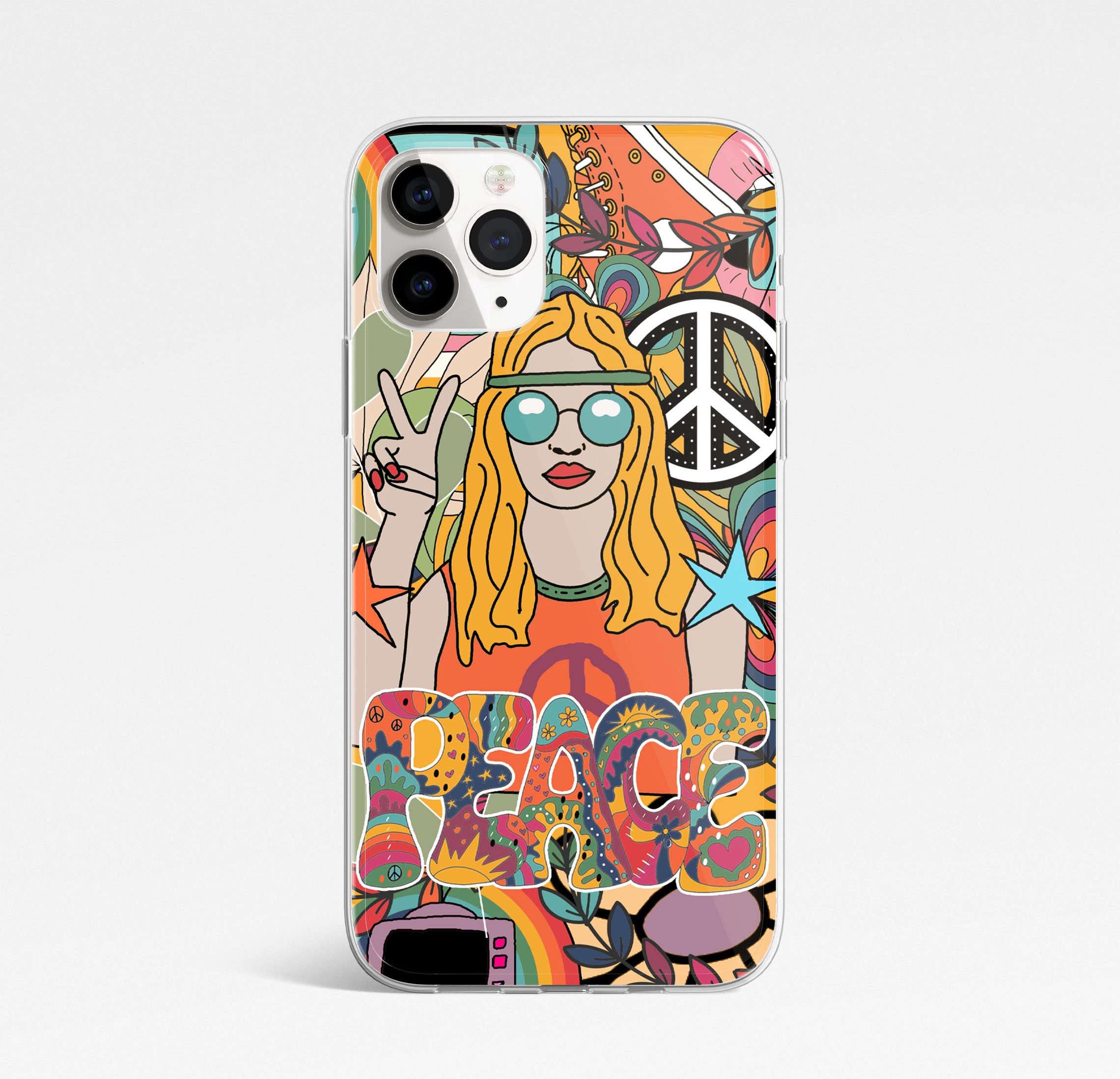Groovy Retro Phone Case Peace Sign Hippie Design Cover Fit for iPhone ...