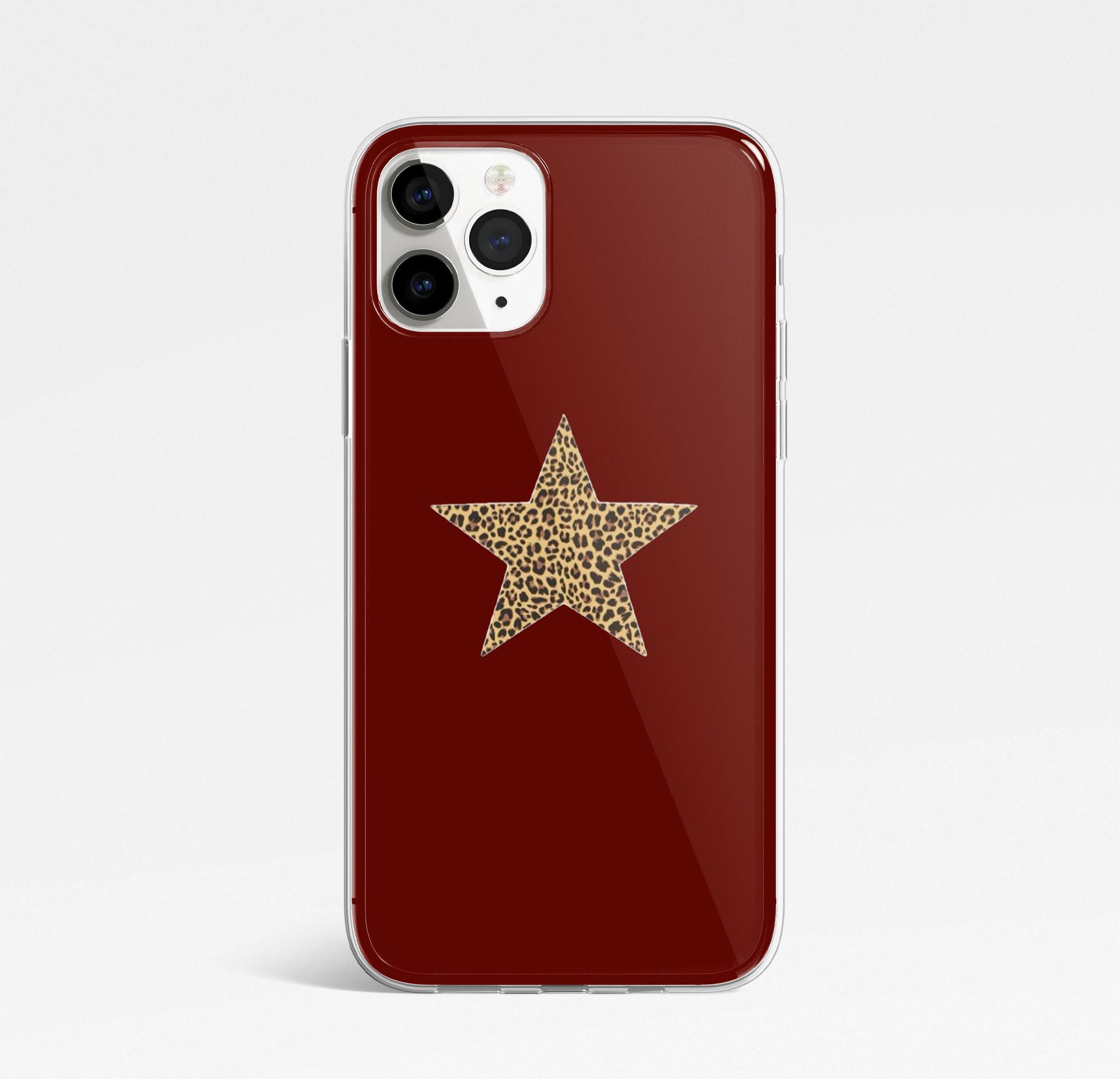 Cherry Leopard Print Phone Case Star Design, Trendy Cheetah Cover ...