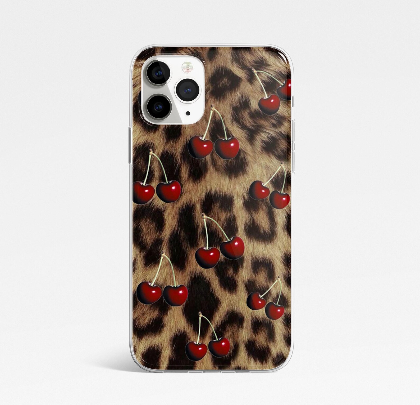 Cherry Leopard Print Phone Case Star Design, Trendy Cheetah Cover ...