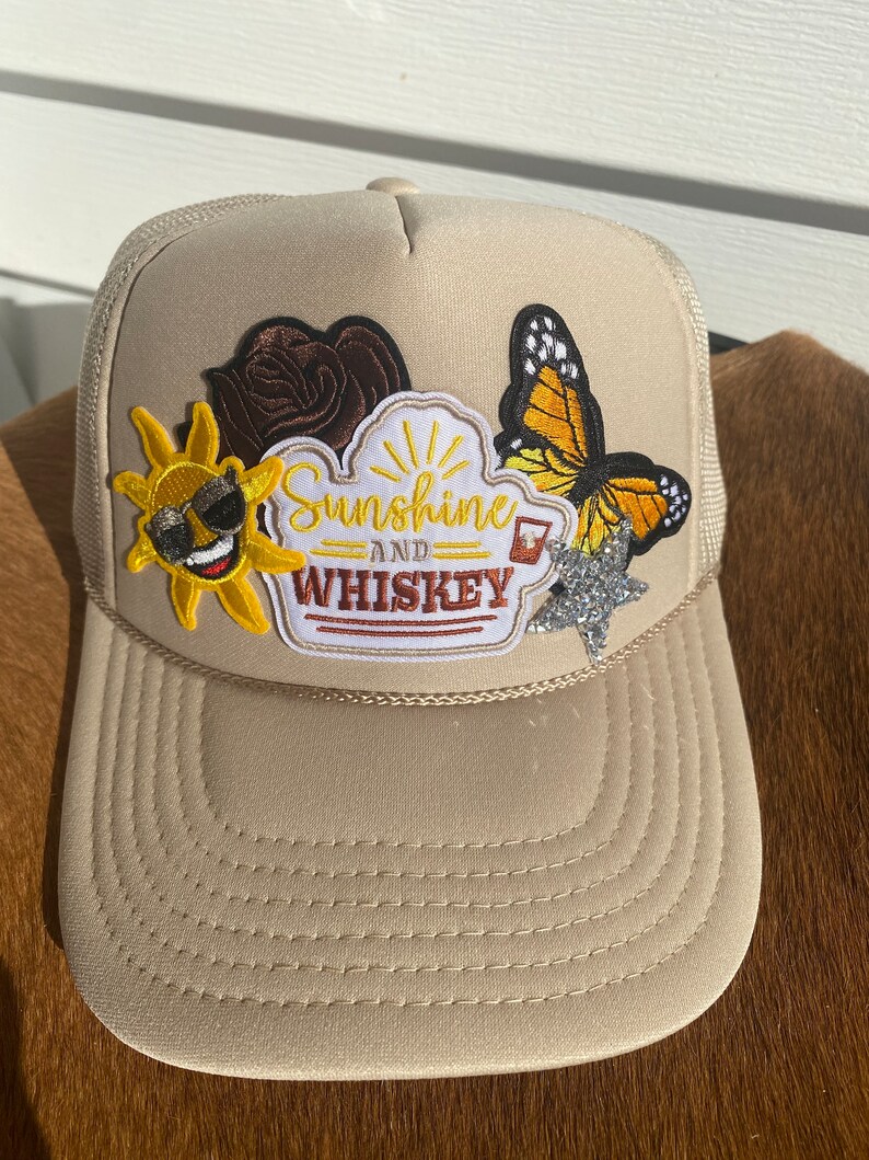 Trendy Patch Hats sunshine and Whiskey Summer Cap, Beach Cap, Trendy Patch, Western Patch Hat - Etsy