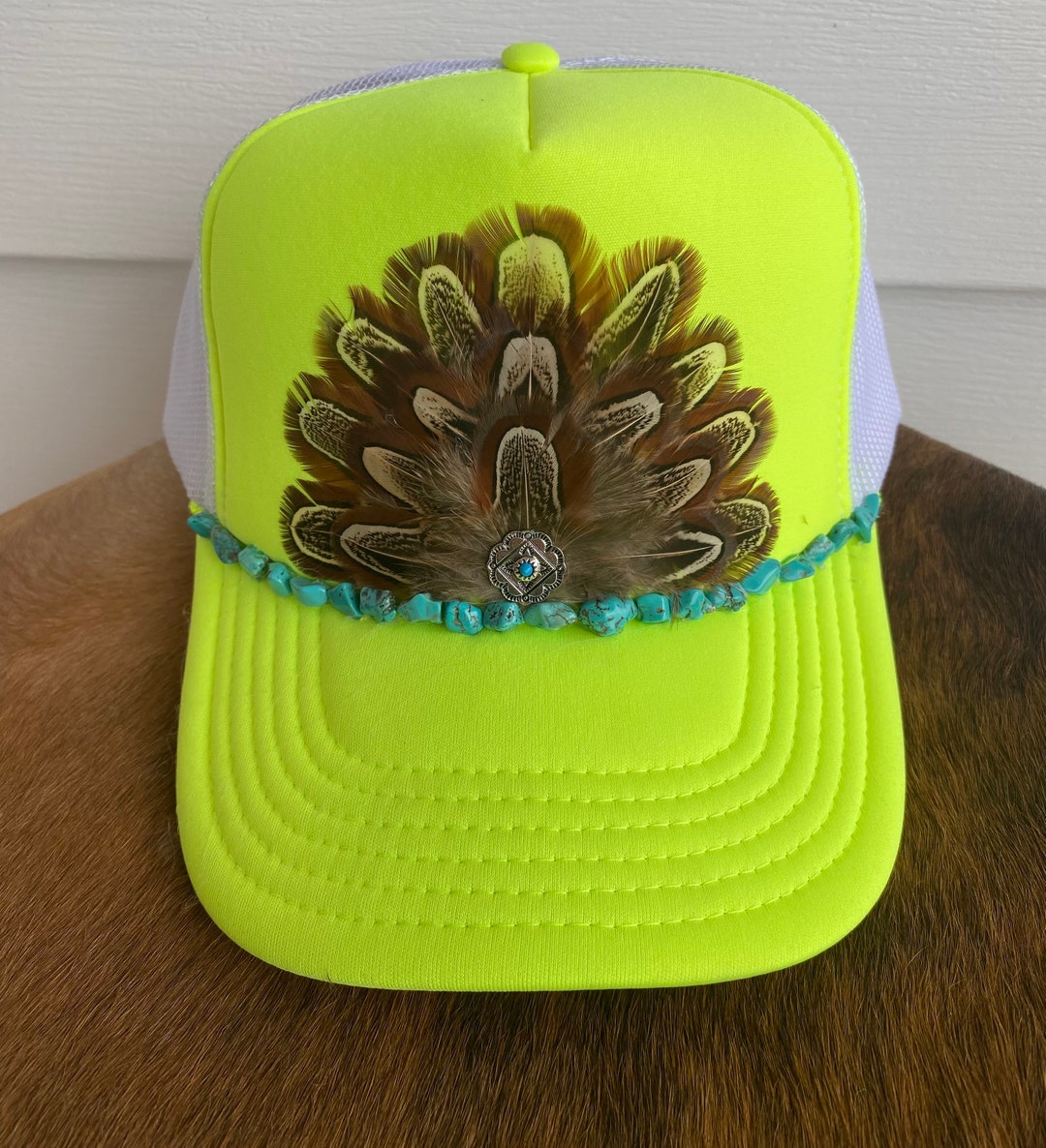 Authentic Feather Trucker Hat Neon Summer Trucker Hat, Cowgirl Trucker ...