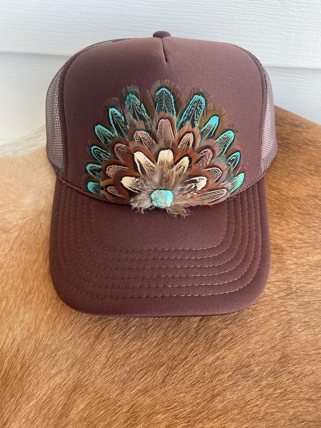 Feather Trucker Hat in Brown - Etsy