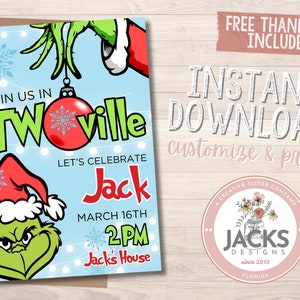 Twoville Birthday Party Invitation, Grinch Birthday Invitation, 2nd ...