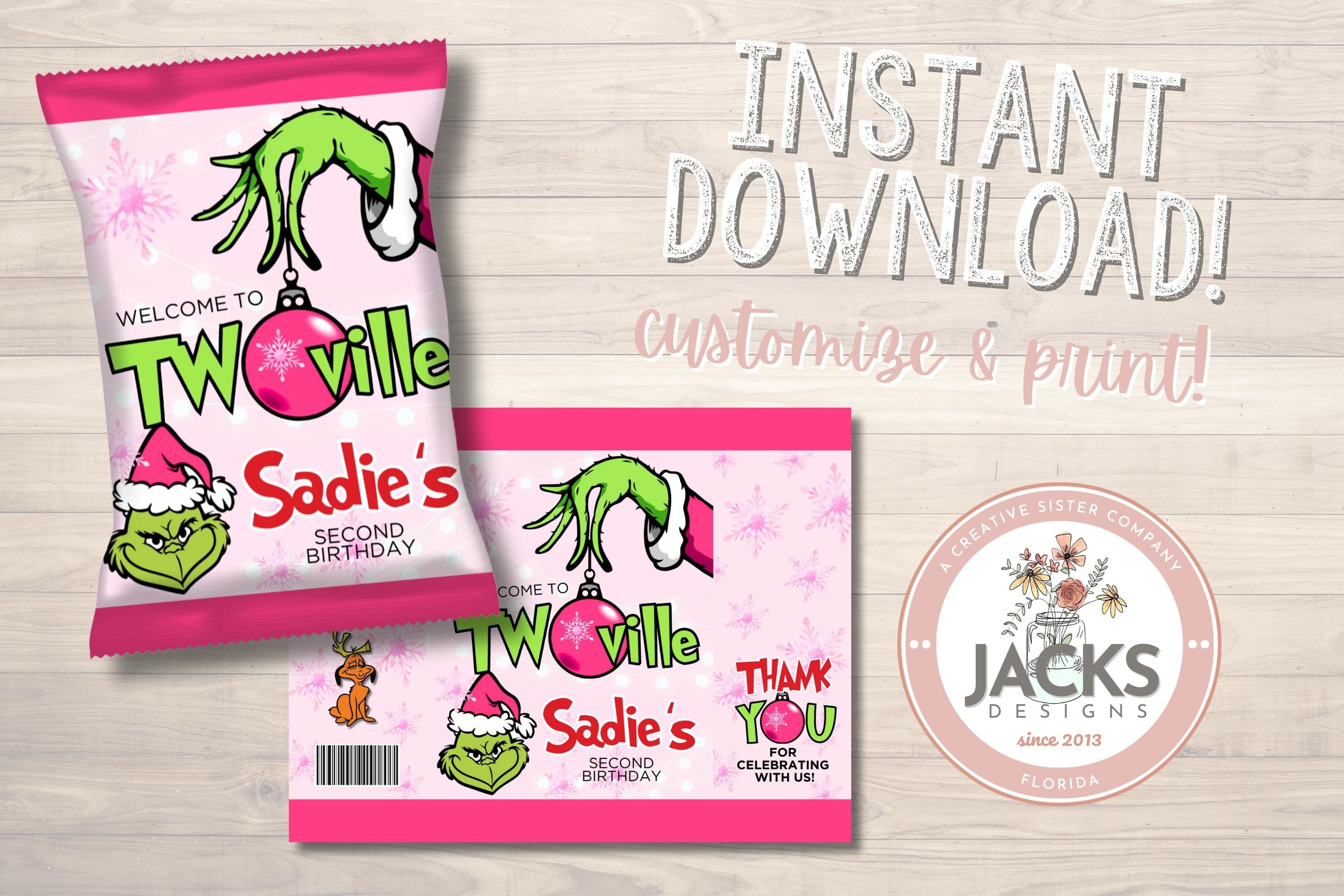 Twoville Birthday Party Chip Bag, Grinch Birthday Invitation, 2nd ...