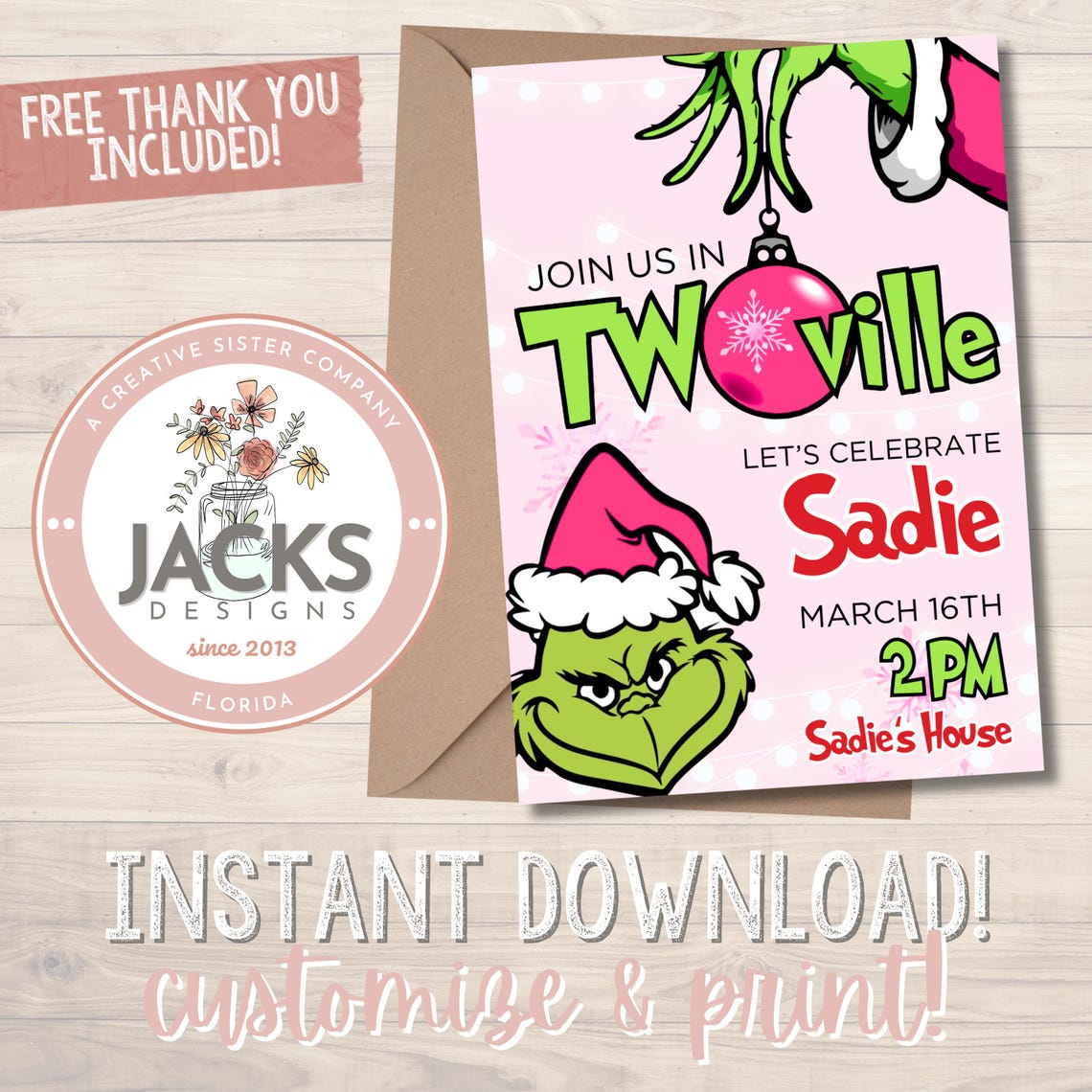 Twoville Birthday Party Invitation, Grinch Birthday Invitation, 2nd ...