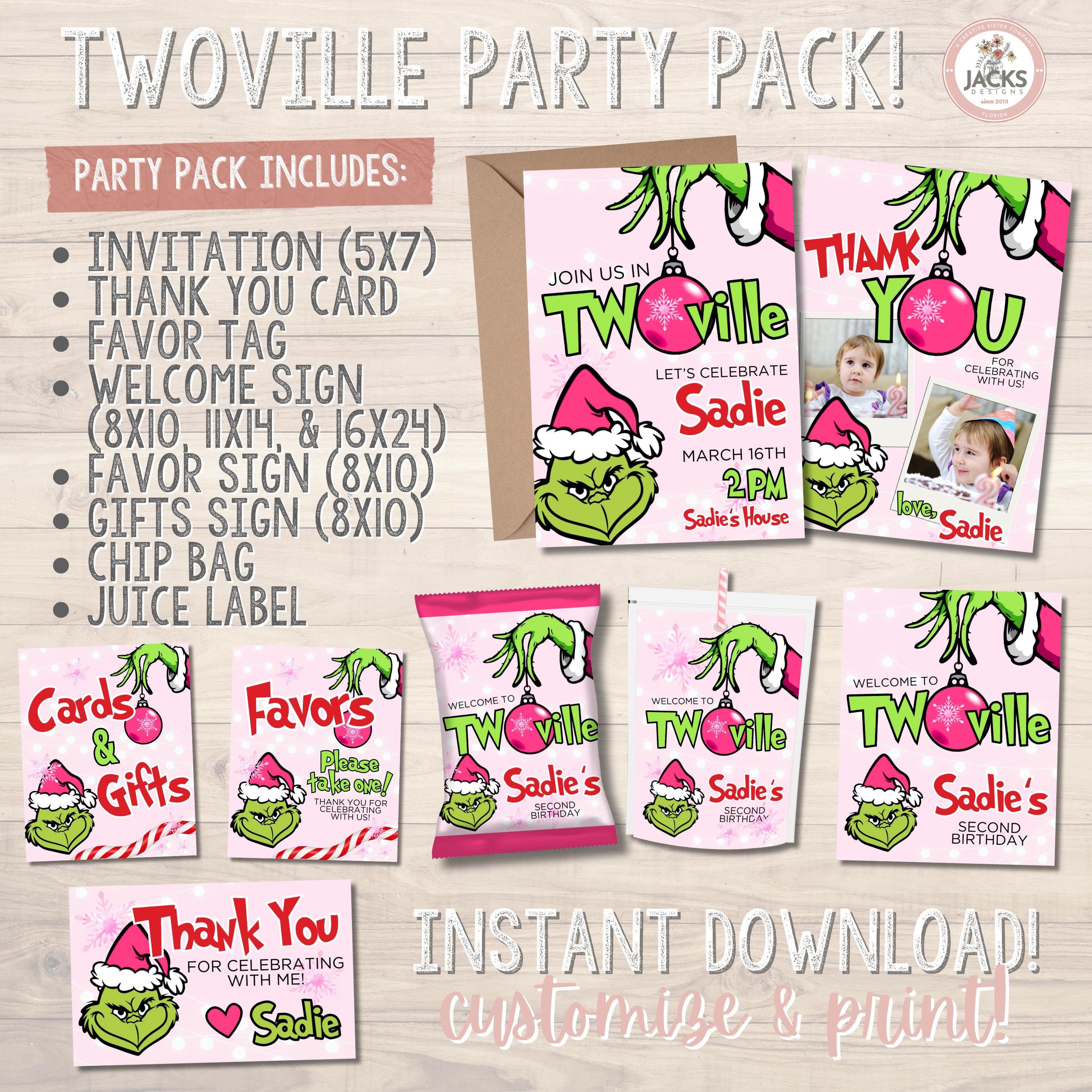 Twoville Birthday Party Invitation Bundle, Grinch Birthday Invitation ...