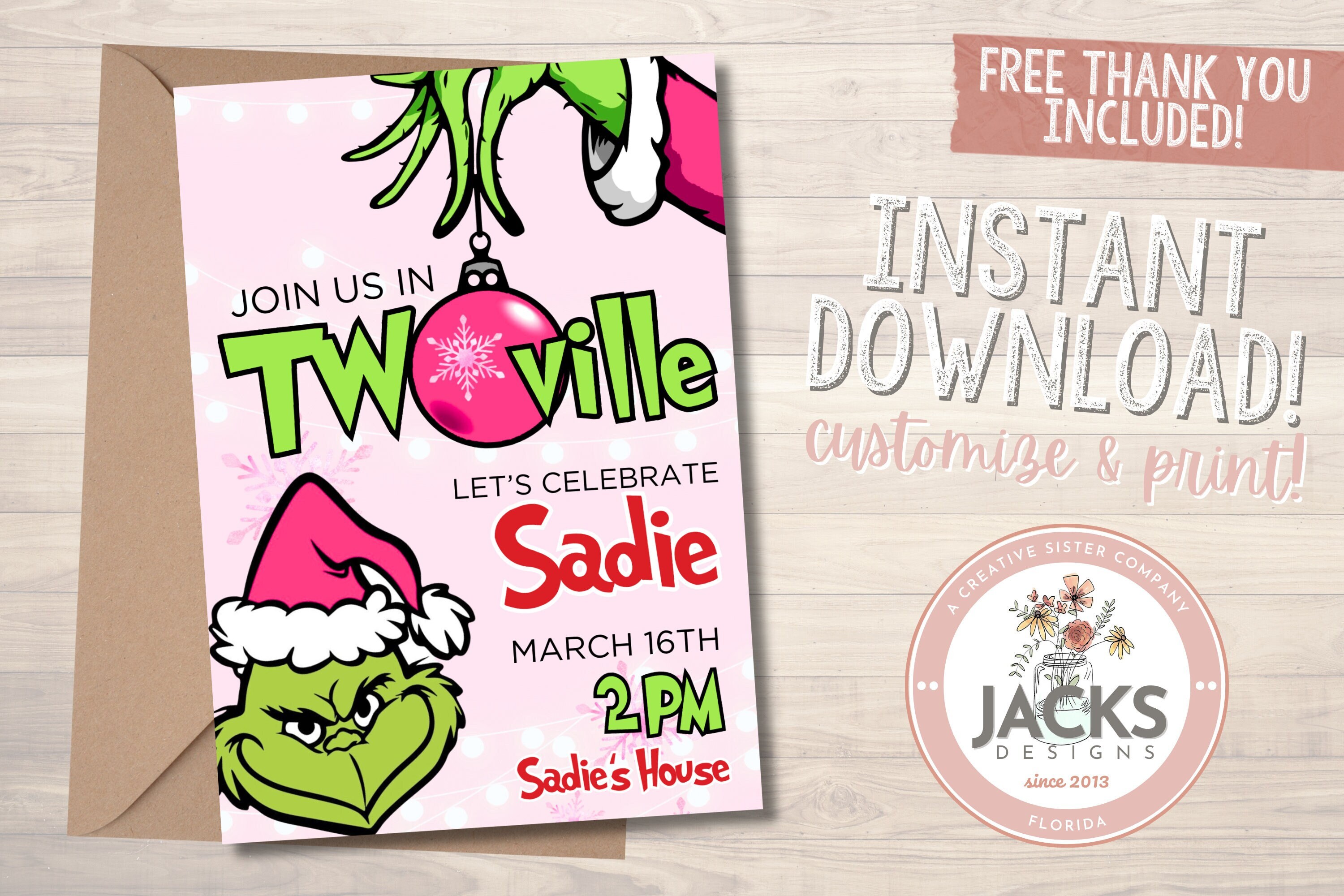 Twoville Birthday Party Invitation, Grinch Birthday Invitation, 2nd ...