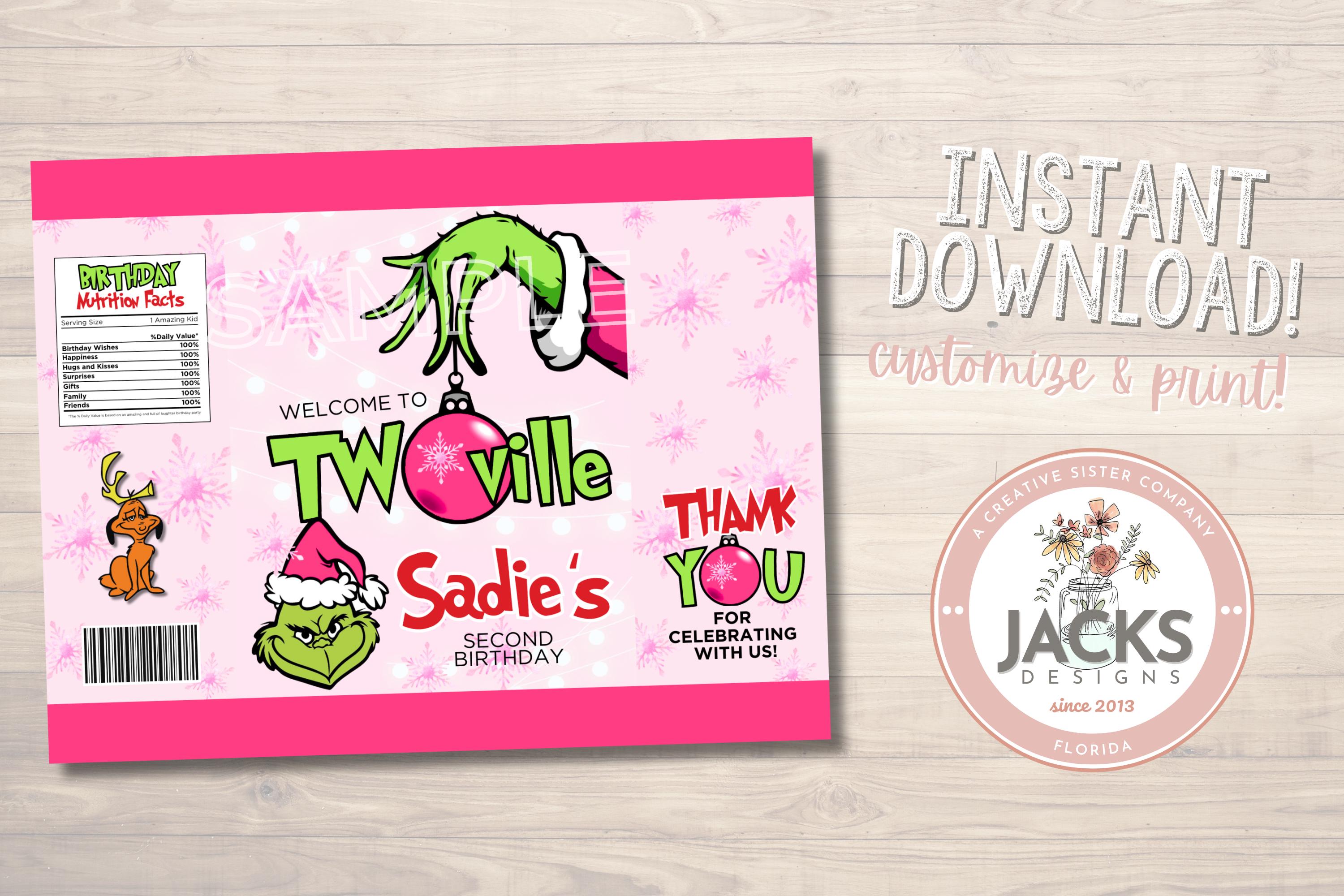 Twoville Birthday Party Chip Bag, Grinch Birthday Invitation, 2nd ...