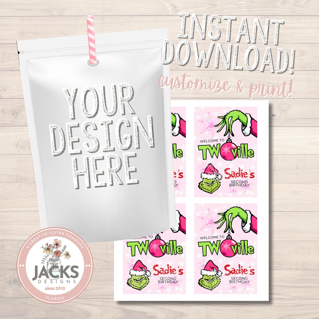 Twoville Birthday Party Juice Label, Grinch Birthday Juice Label, 2nd ...
