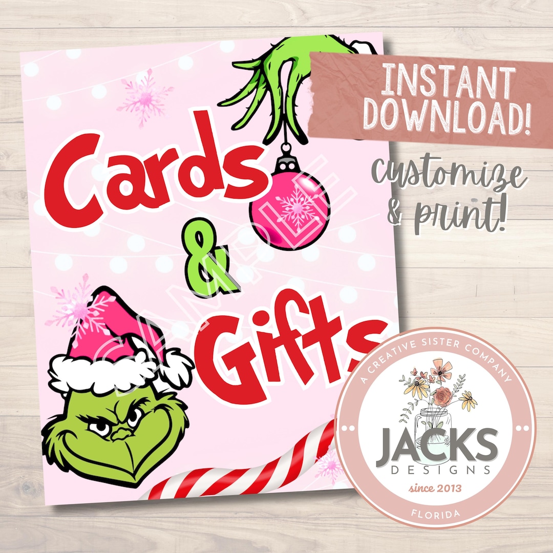 Twoville Birthday Party Cards and Gift Sign, Grinch Birthday Decor, 2nd ...