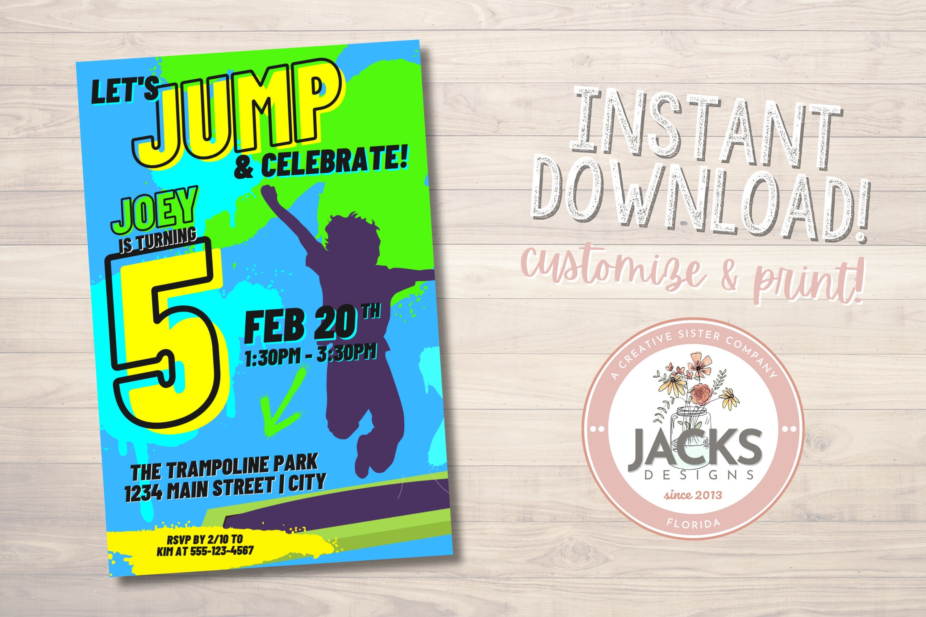 Trampoline Park Birthday Party Invitation Bounce Into Fun - Etsy