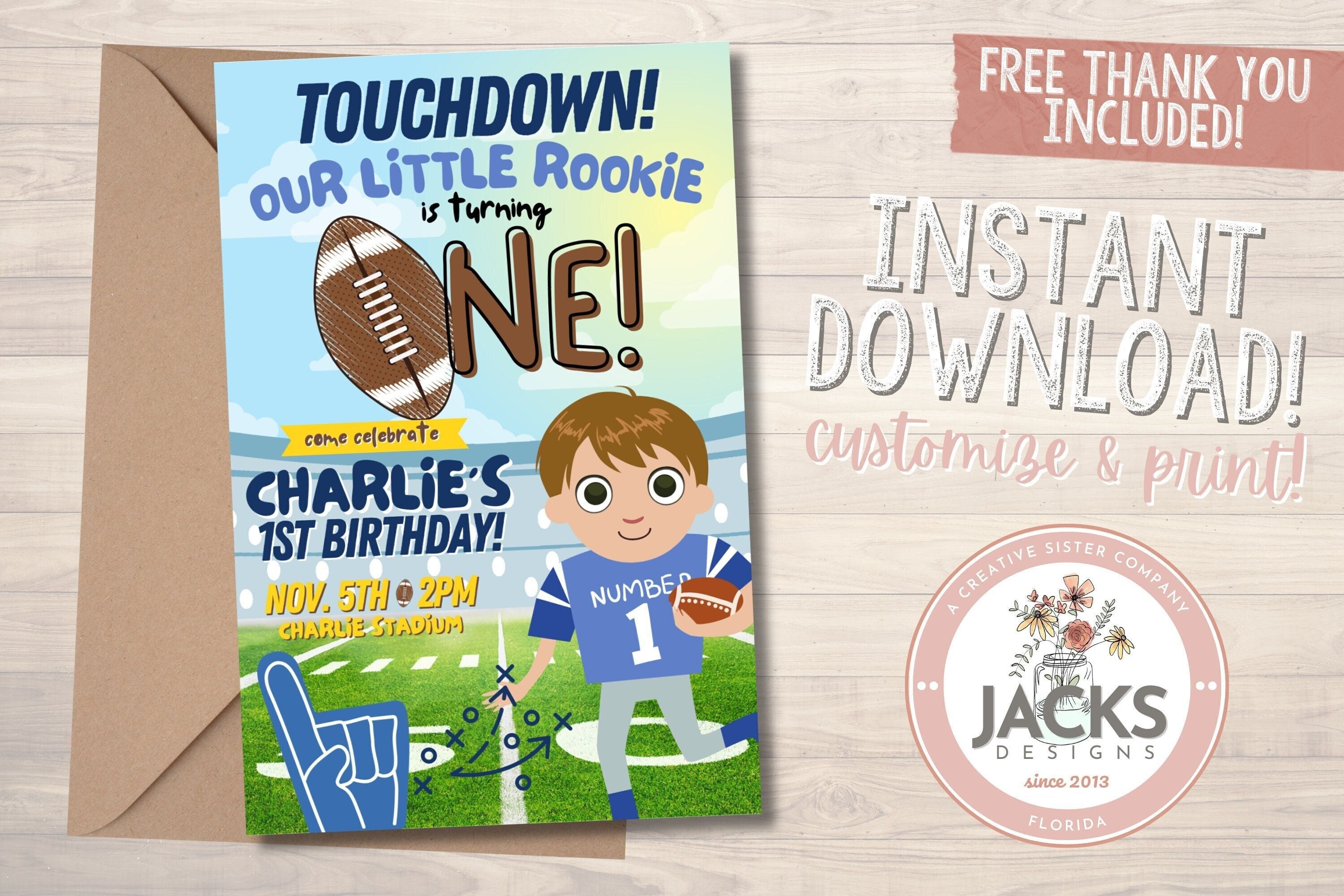 Football First Birthday Invitation, Our Little Rookie's 1st Birthday ...