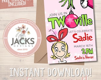 Twoville Birthday Party Invitation Bundle, Grinch Birthday Invitation ...
