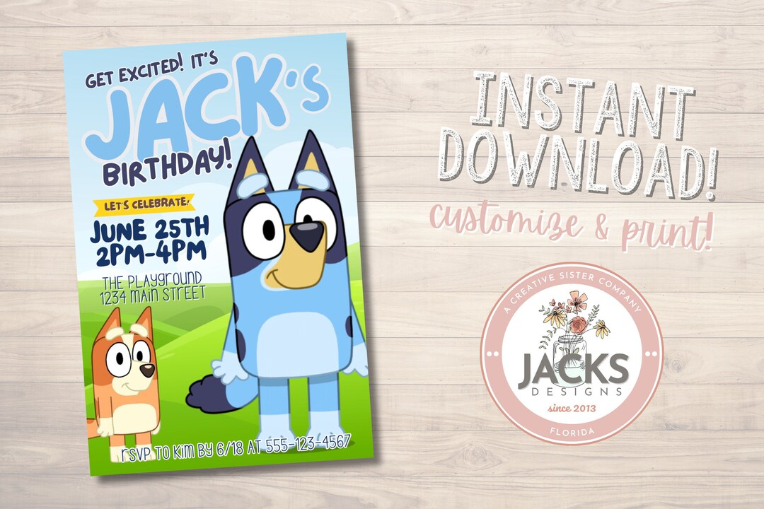 Bluey Birthday Party Invitation, Personalized Invite, Kids Party Decor ...