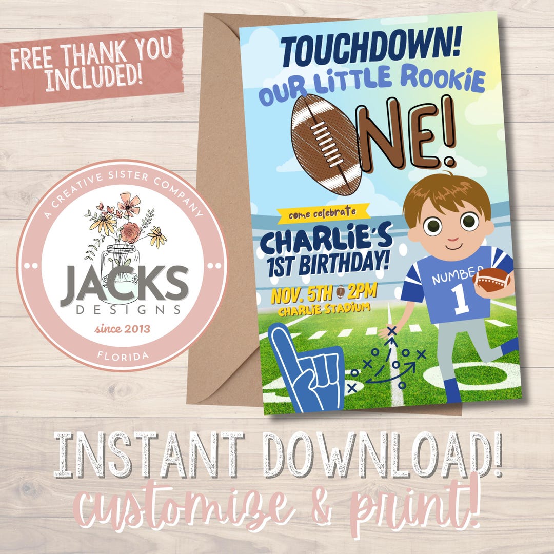 Football First Birthday Invitation, Our Little Rookie's 1st Birthday ...