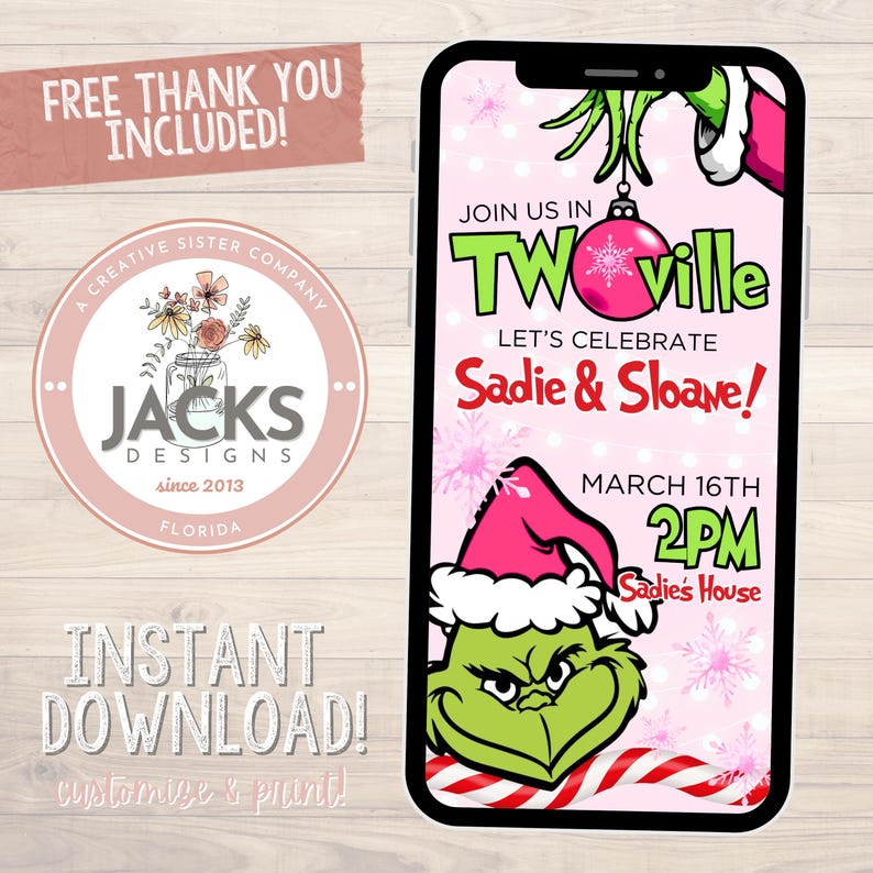 Twoville Birthday Party Invitation, Grinch Birthday Invitation, 2nd ...