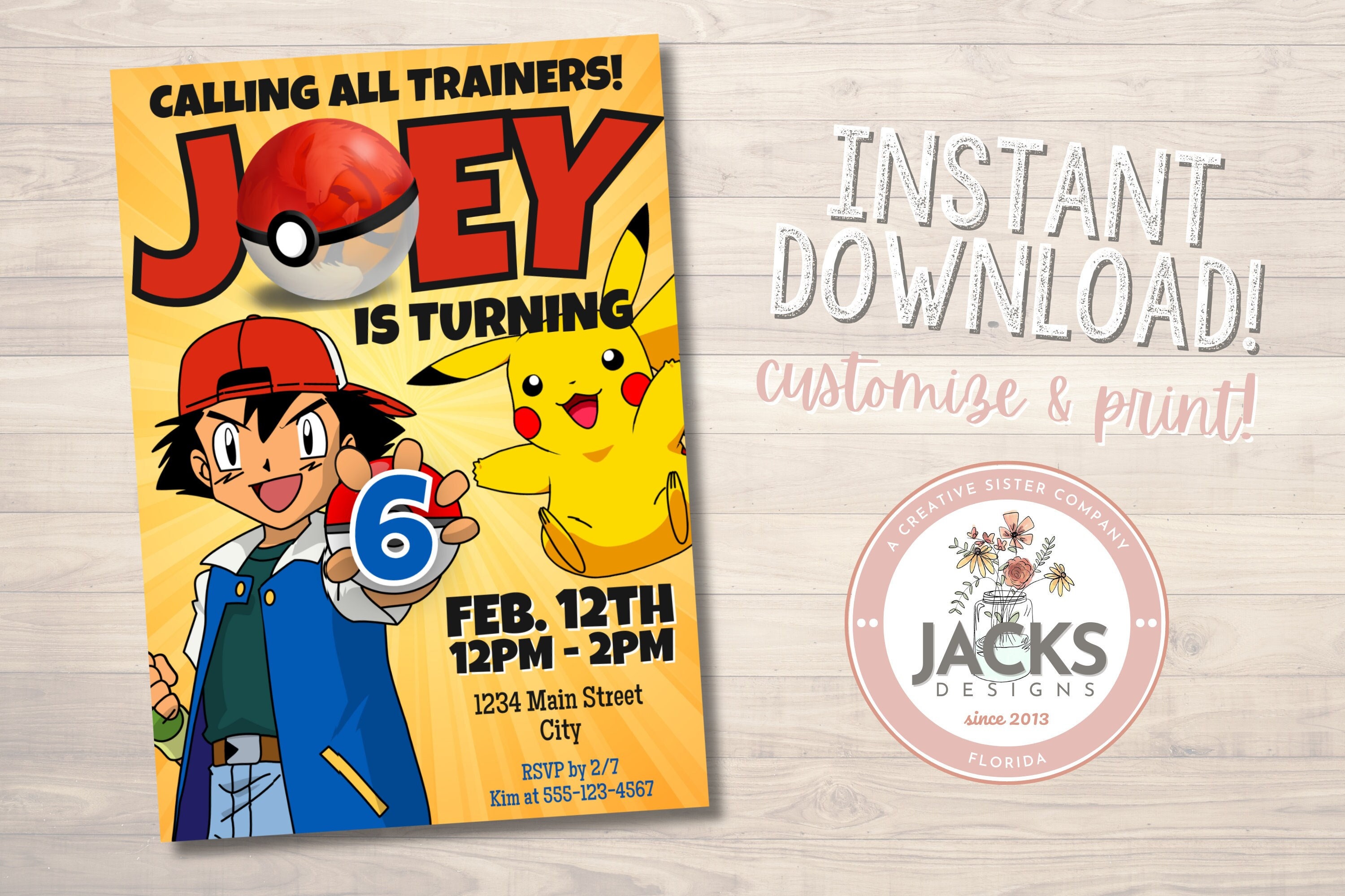 Pokemon Birthday Invitation, Pikachu Party Invite, Pokemon Theme ...