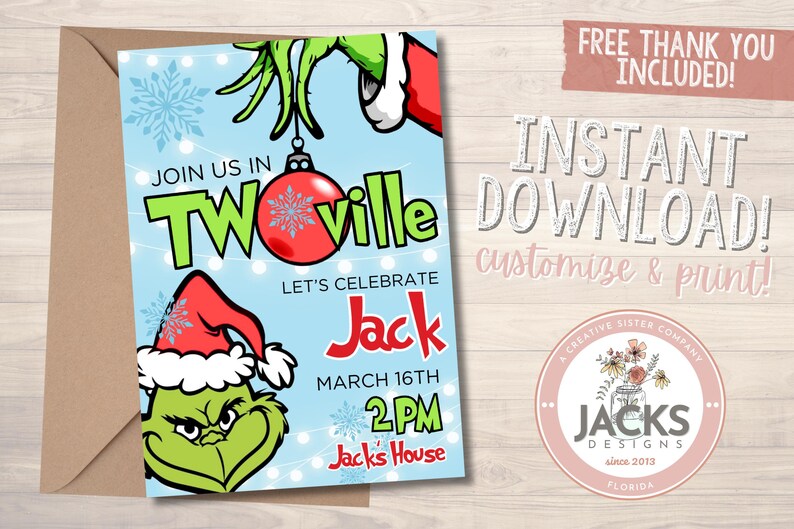Twoville Birthday Party Invitation, Grinch Birthday Invitation, 2nd ...