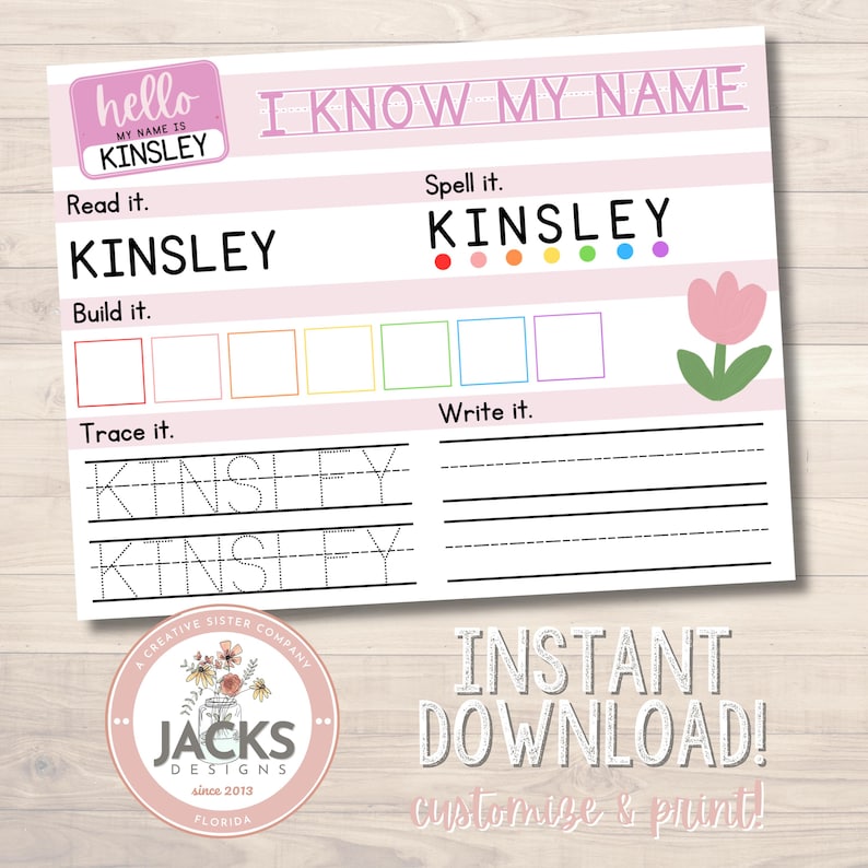 Customizable Practice Name Worksheet, Educational Printables, Pre ...
