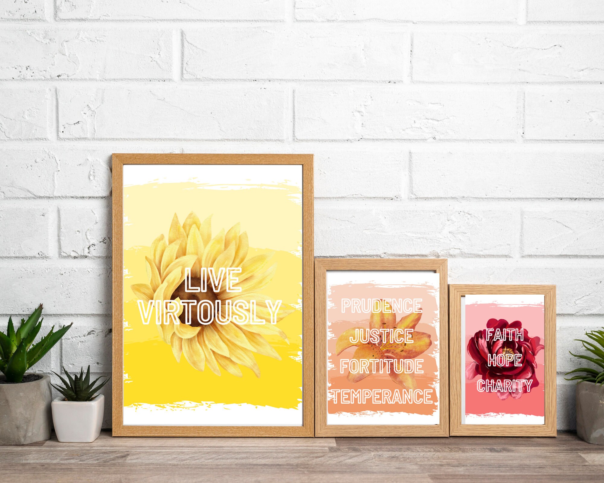 Set of 3 7 Heavenly Virtues With Flower Background Catholic Digital ...