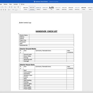 Construction / Builders Check Sheet - Etsy