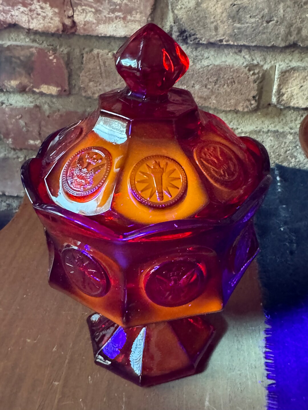 Fostoria Ruby Red Coin Design Pedestal Candy Dish - Etsy