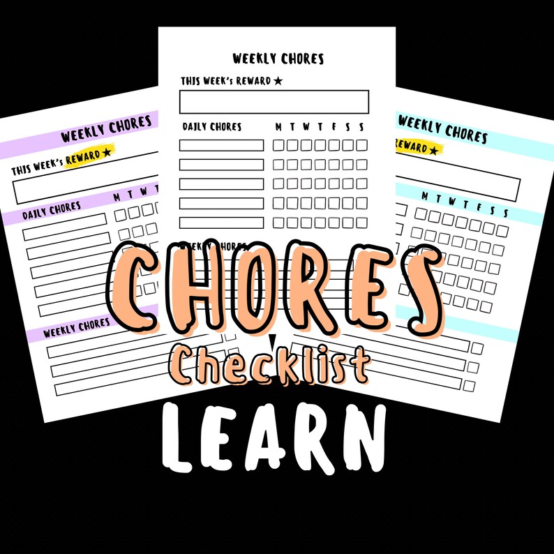 Chores Checklist Chart for Kids | Printable PDF Checklist in 5 Colours ...