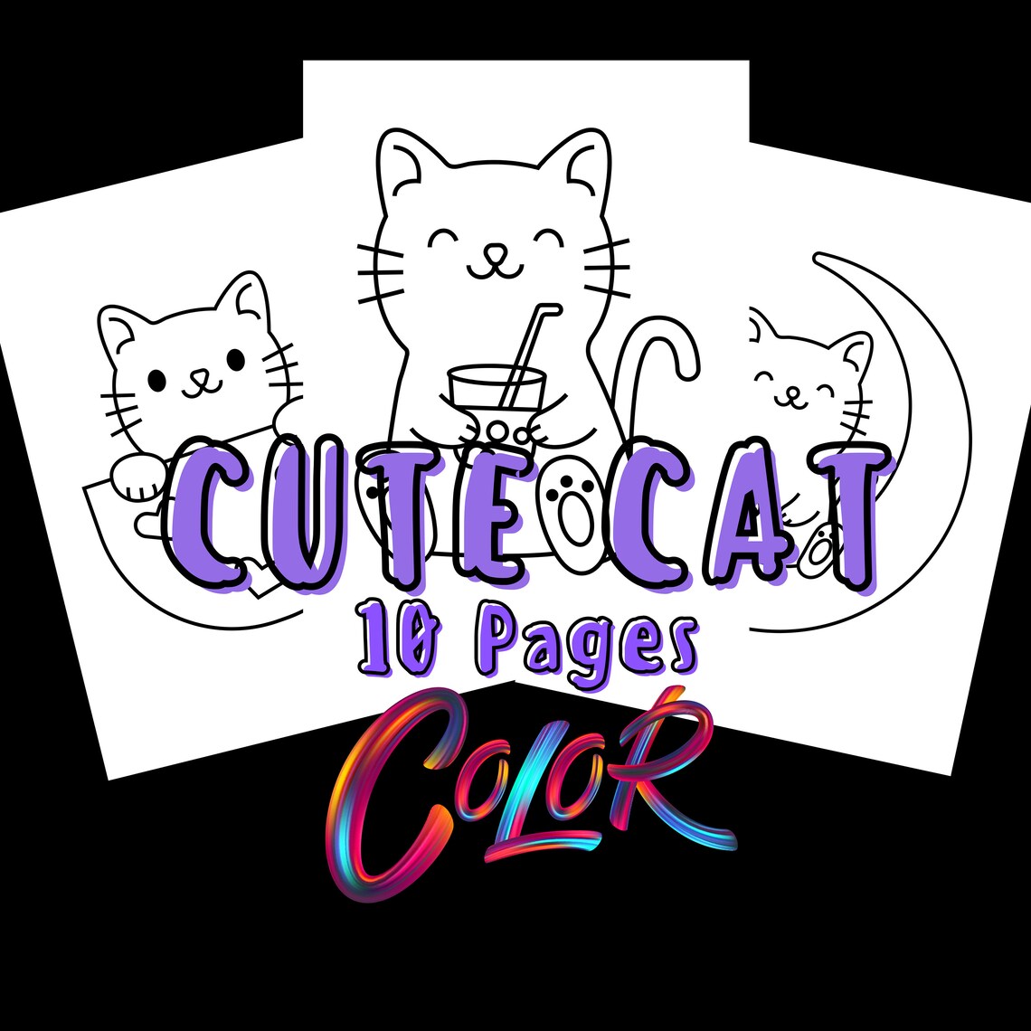 Cute Cat Coloring Book | 10 Printable Cat Pages, Kids Colouring Book, Preschool, Fun Activity ...