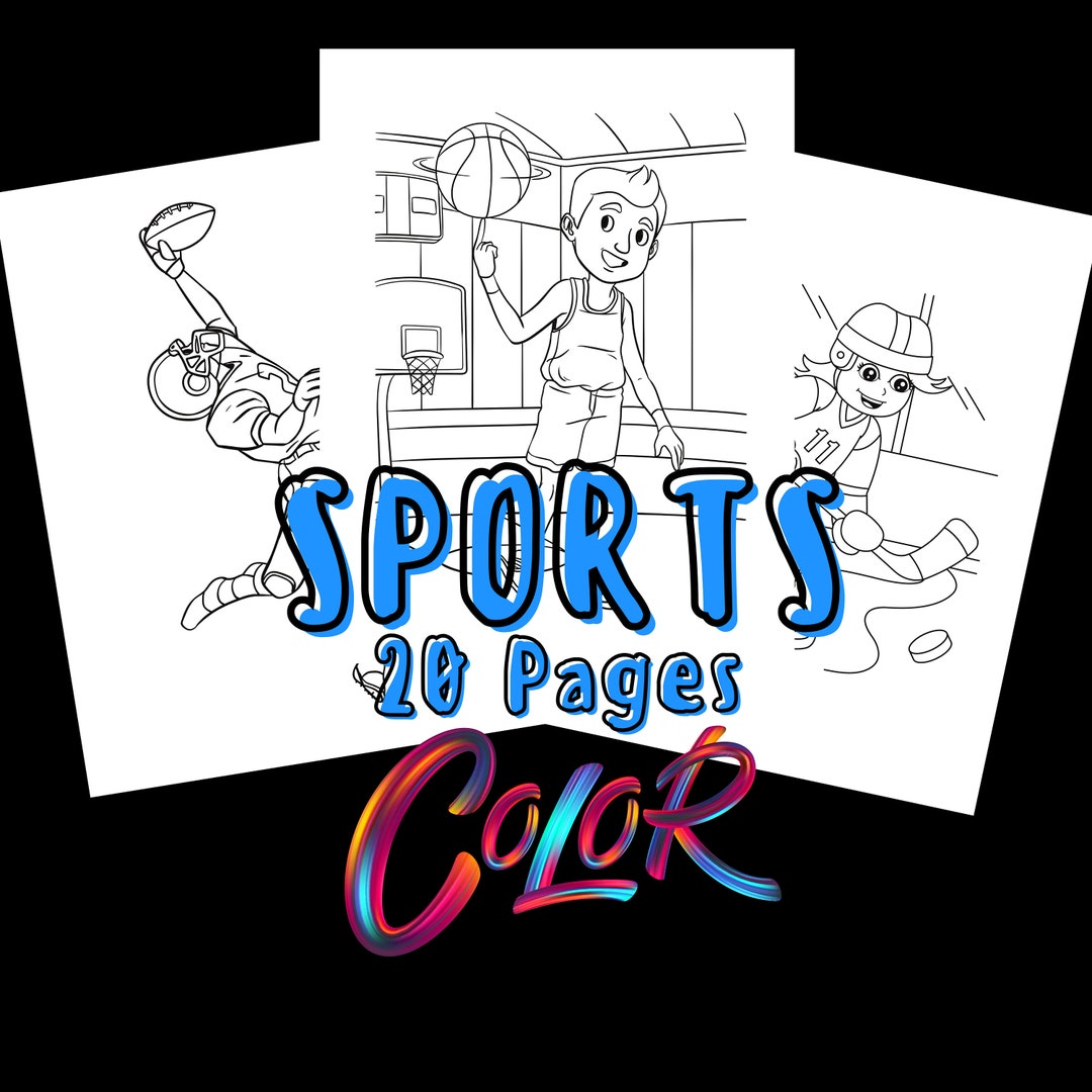 Sports Coloring Book Pages 20 Pages for Kids to Colour, Soccer, Hockey ...