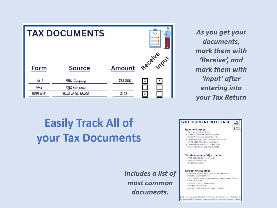 Tax Prep Checklist Easy Document Tracker PDF Instant - Etsy