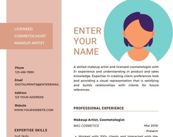 Makeup Artist Resume Template - Etsy