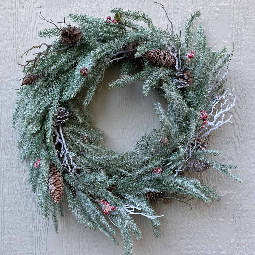 Winter Greenery Wreath for Front Door. Evergreen Frosted Wreath With ...