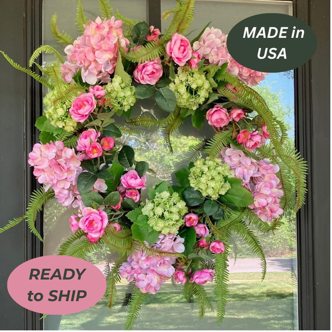 Lilac Floral Front Door Wreath for Entryway Summer Hot Pink Wall Decor ...