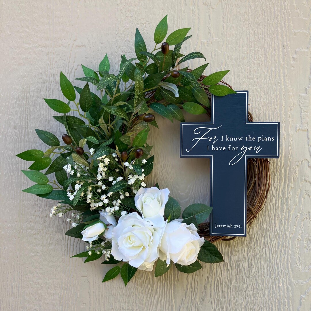 Bible Verse on Cross Sign Wreath Everyday Christian Scripture Decor ...