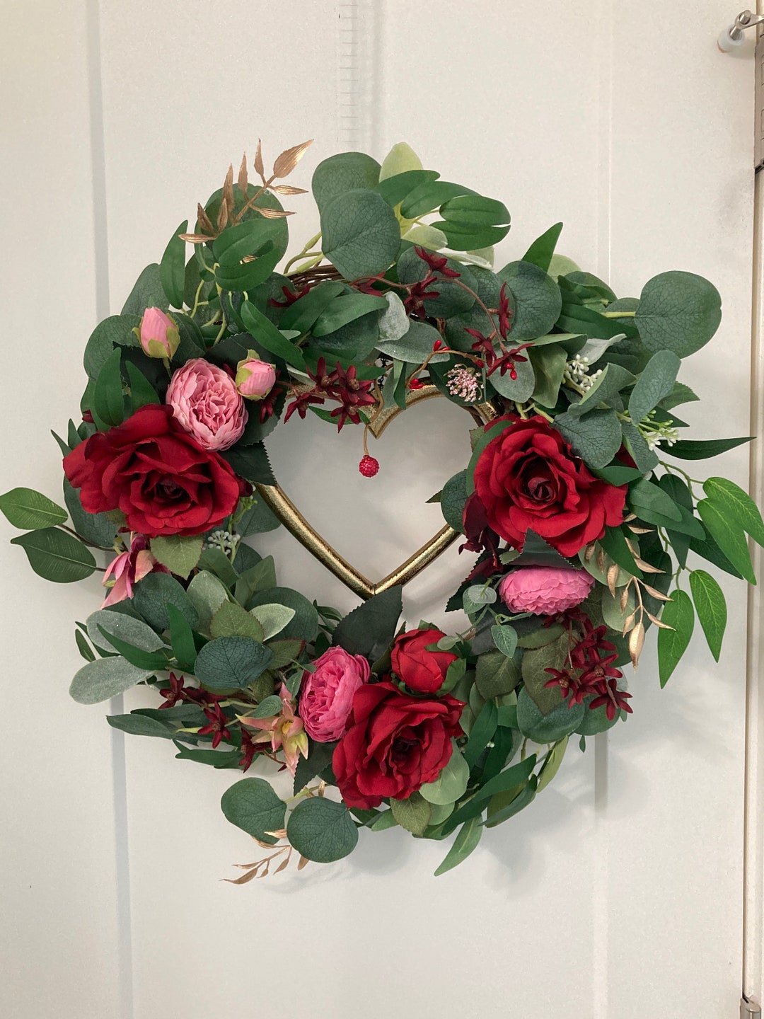 Red Rose Wreath 18 for Front Door. Mothers Day Handmade Gift for Mom ...