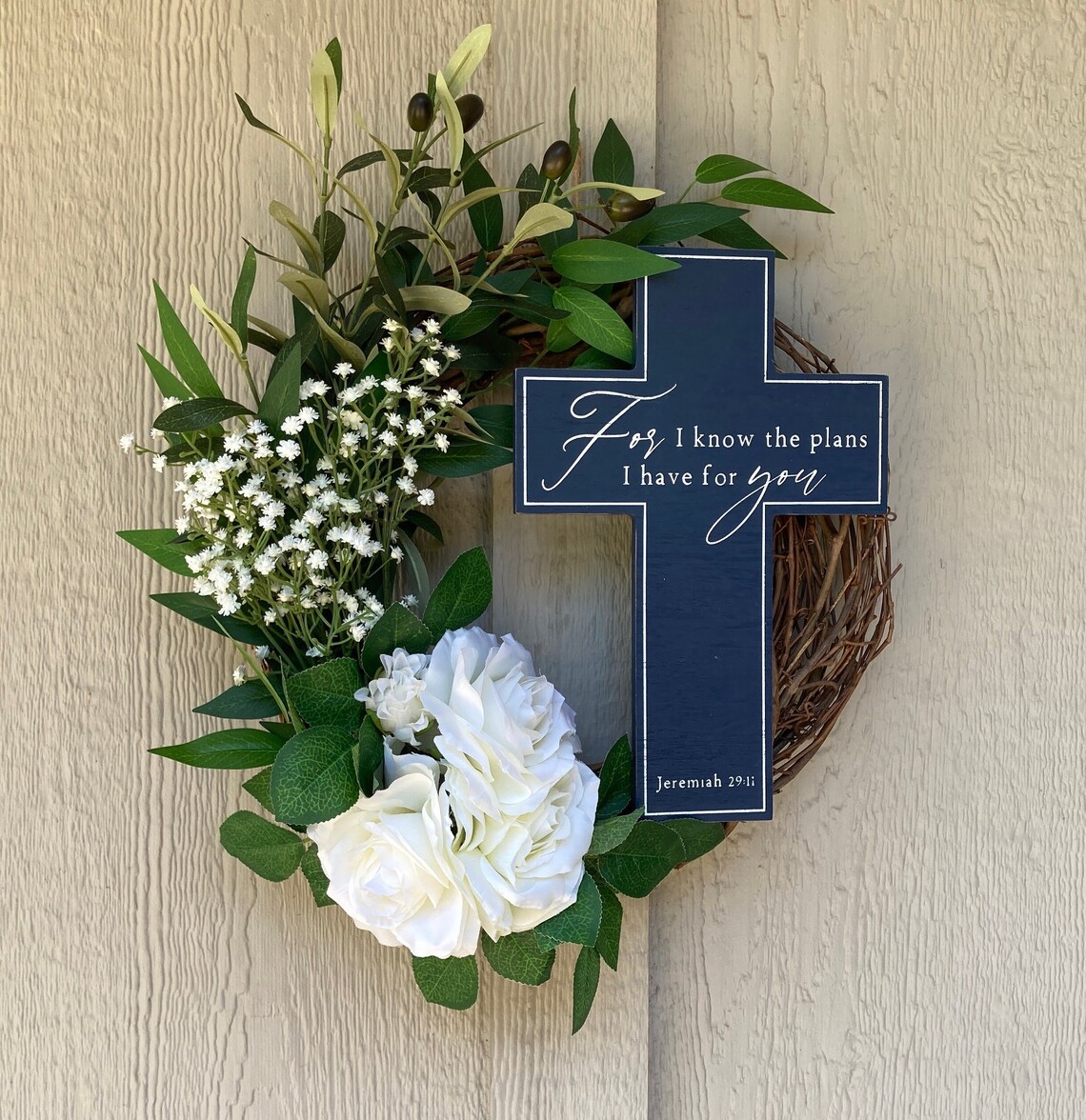 Bible Verse on Cross Sign Wreath Everyday Christian Scripture - Etsy