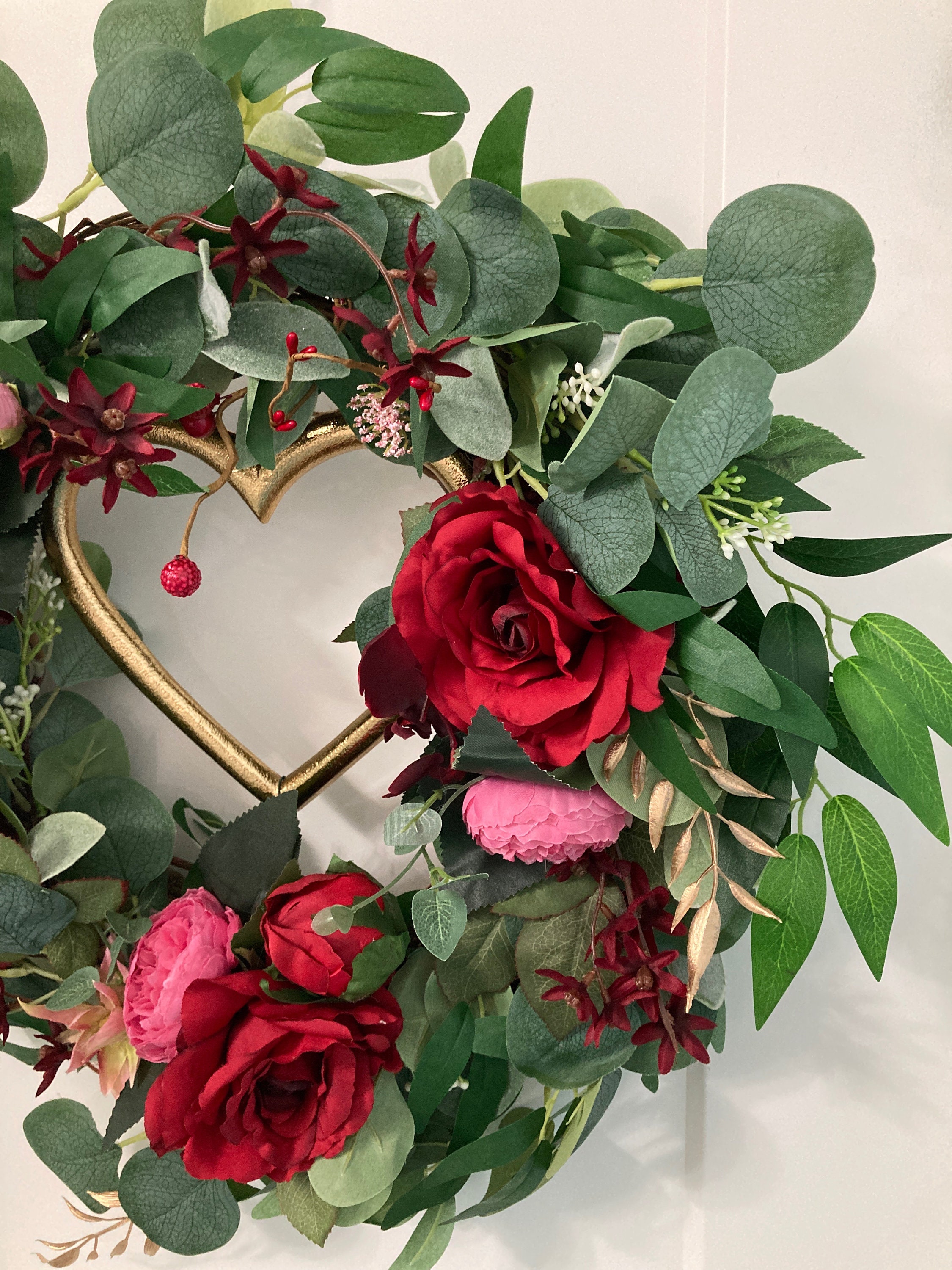 Red Rose Wreath 18 for Front Door. Mothers Day Handmade Gift for Mom ...