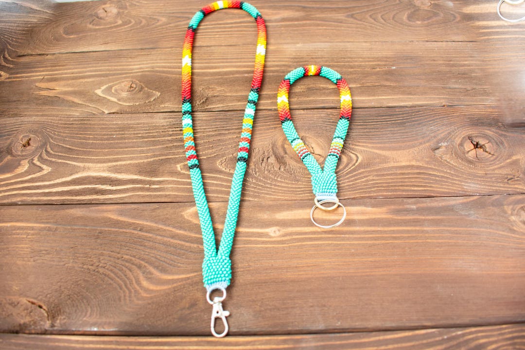 Turquoise Beaded Jewelry Set With Adjustable ID Badge Breakaway Lanyard ...
