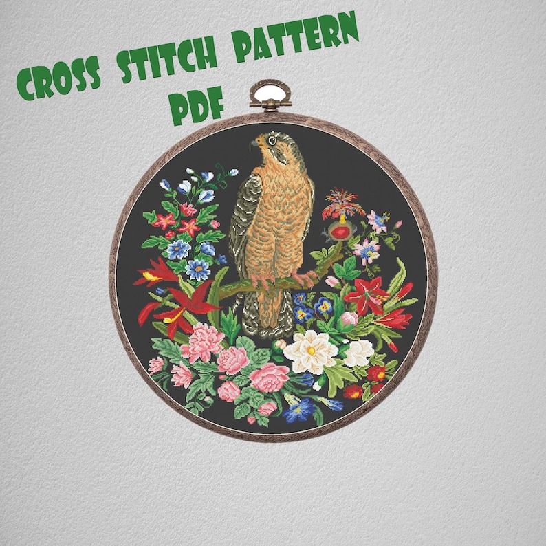 Vintage Cross Stitch Pattern Falcon Instant Pdf Download Bird and ...